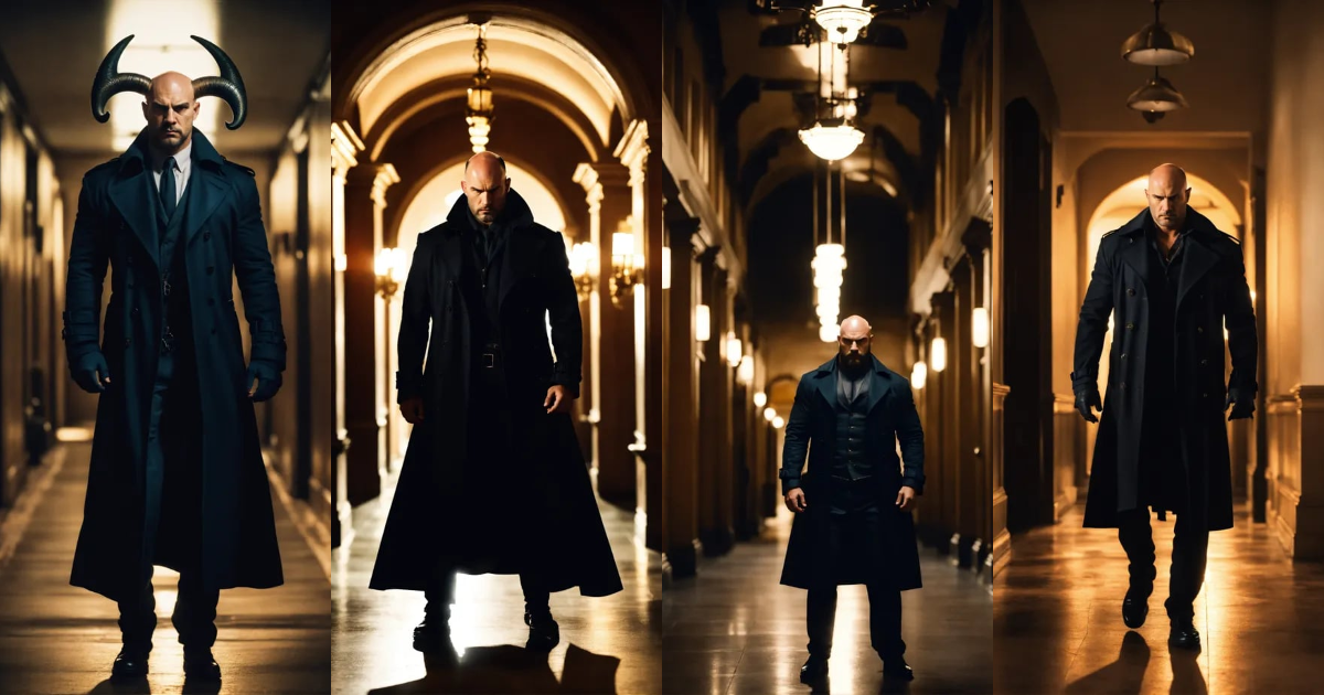 Lexica - A stoic, handsome, intense huge muscular bald man with ...