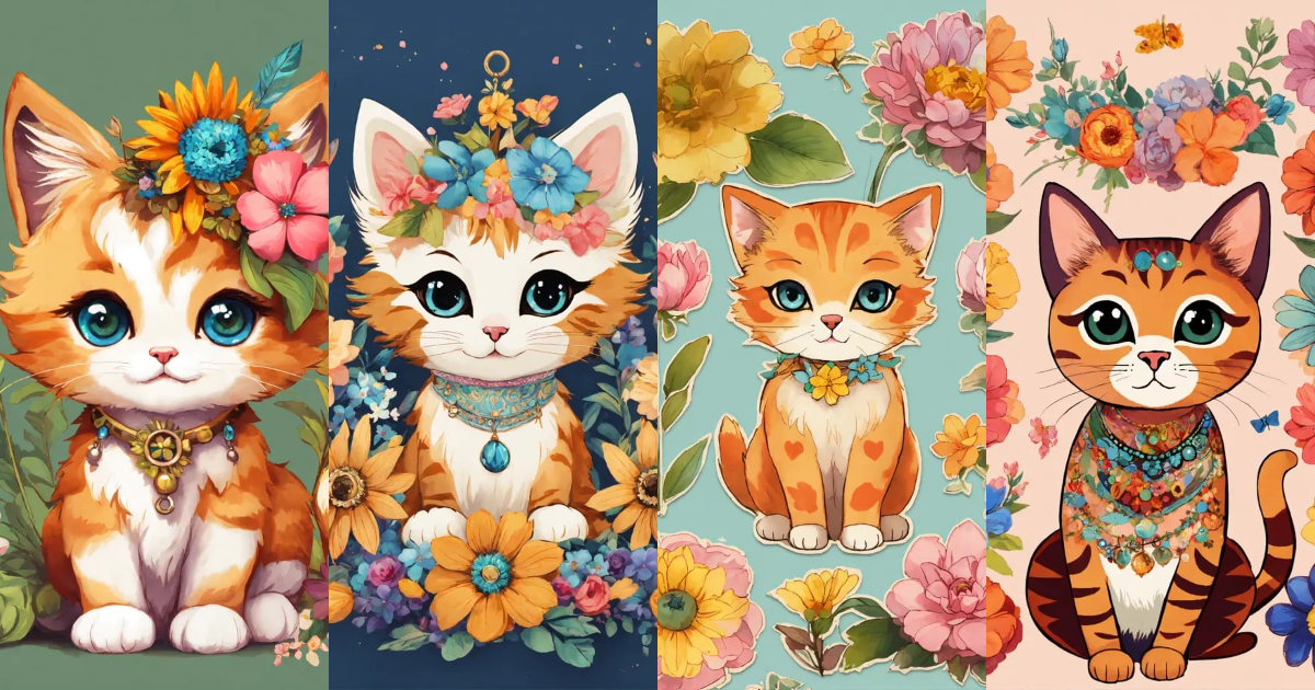 Lexica - Cute kitten Clip Art, Boho Flower clipart Cat, Boho clipart ...