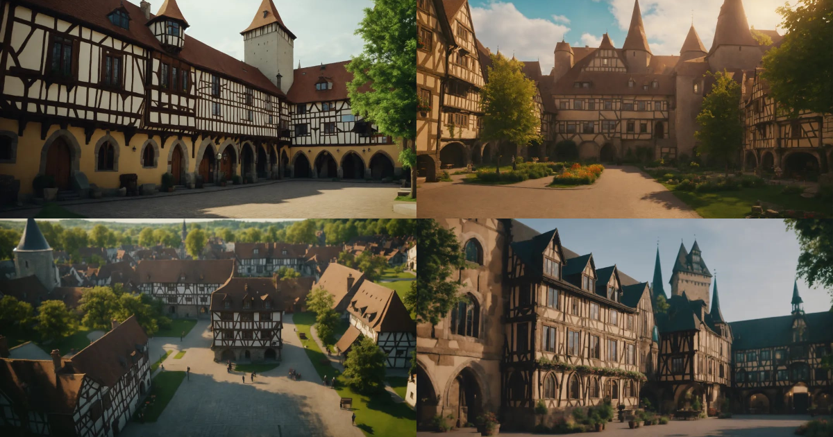 Lexica - Wide shot of a beautiful D&D medieval city square of stone ...