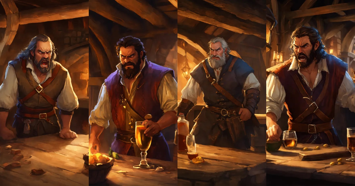 Lexica - Concept art of an angry man drunk in a realistic medieval tavern.