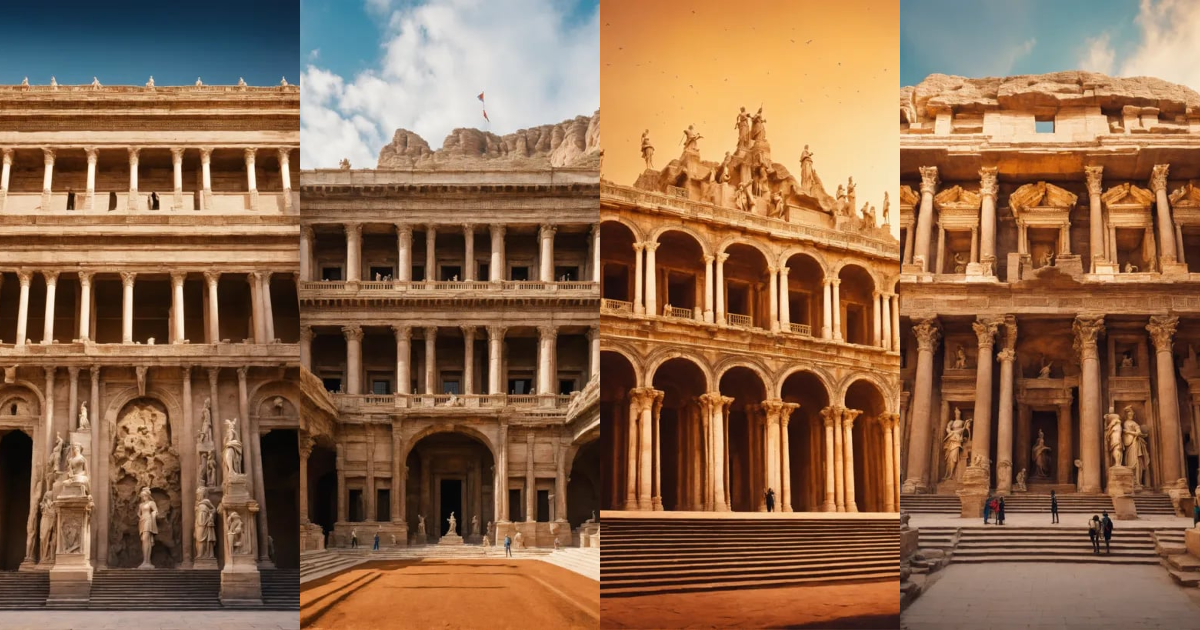 Lexica - Gigantic magnificent futuristic facade of a palace, with ...