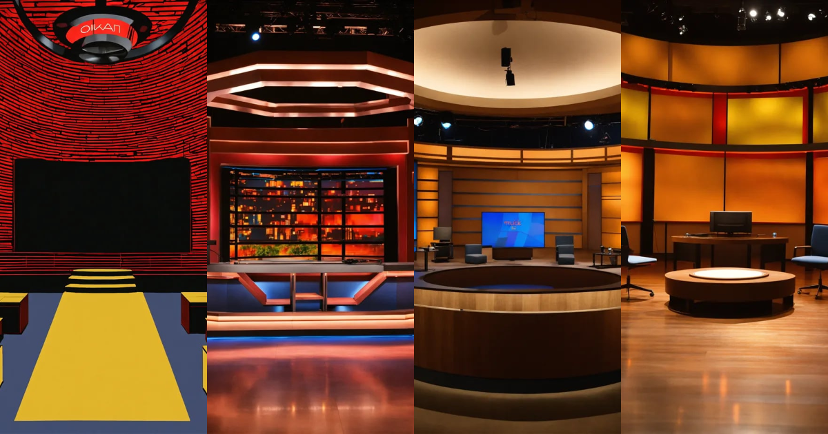 Lexica - An empty talk show set. With monitors.