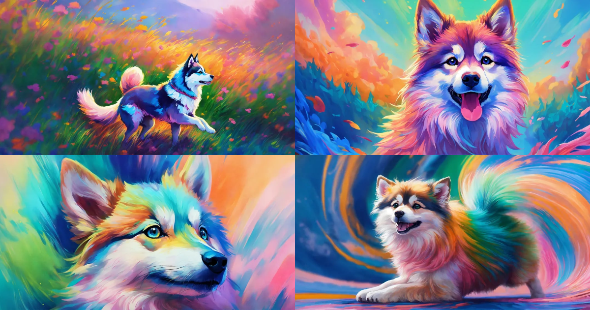 Lexica - In this vibrant painting, a graceful Pomsky is captured in ...