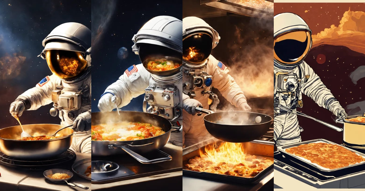 Lexica - Astronaut, cooking in a pan, realistic