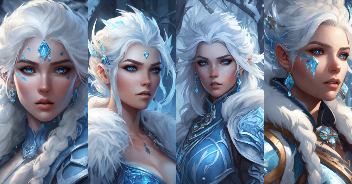 Lexica - Fantastical illustration, ice genasi, young woman, blue skin ...