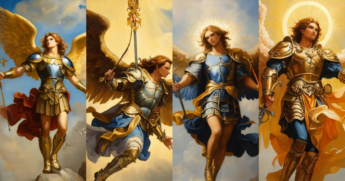 Lexica - Oil painting of archangel saint michael descending