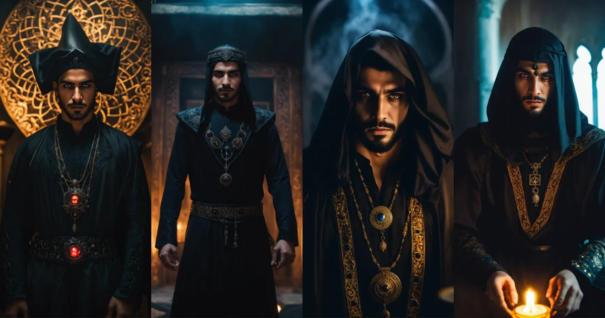 Lexica - Sinister and dramatic portrait of a young handsome Arabic evil ...