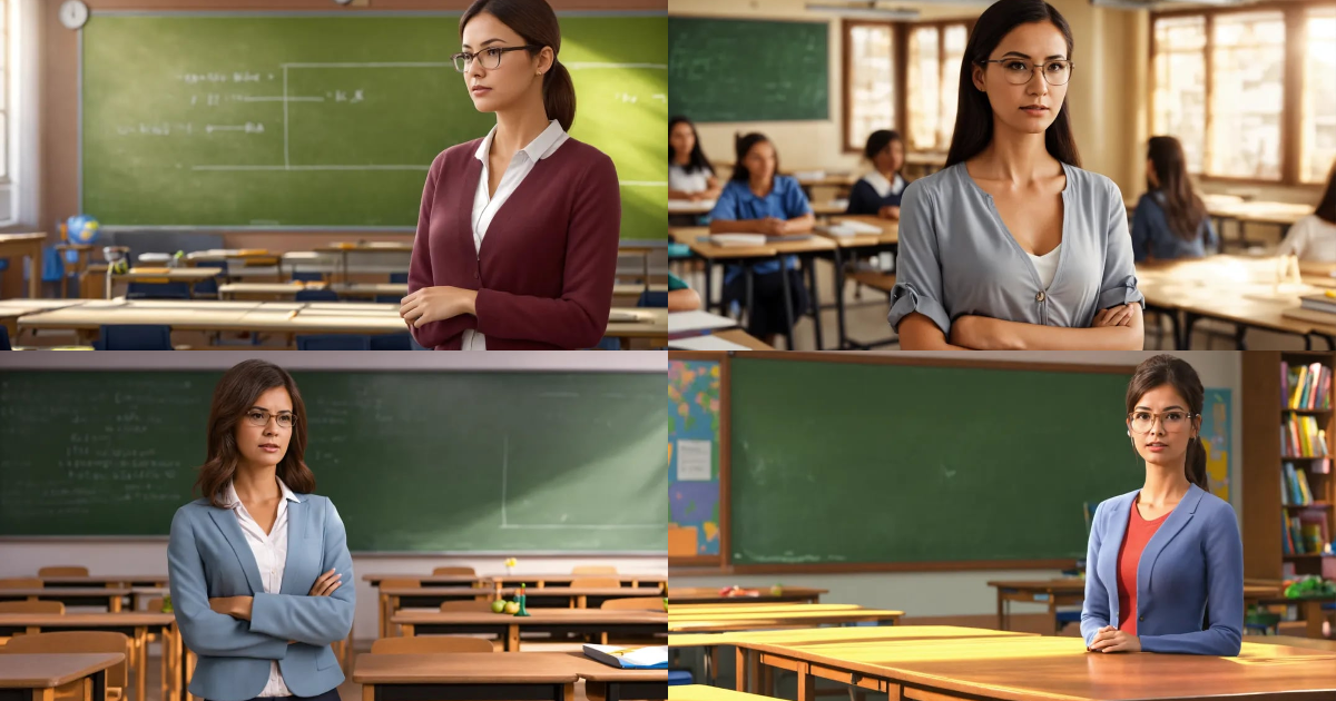 Lexica - Produce images of a beautiful woman teacher standing ...