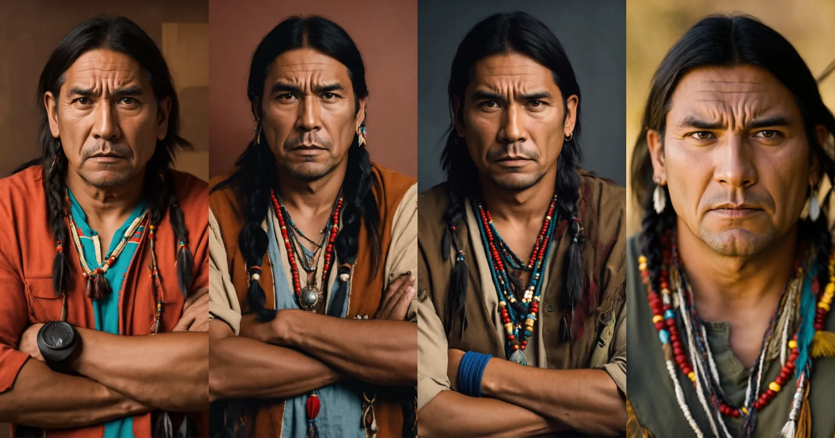Lexica - Scared native american man, FRONT VIEW, casual clothes, arms ...