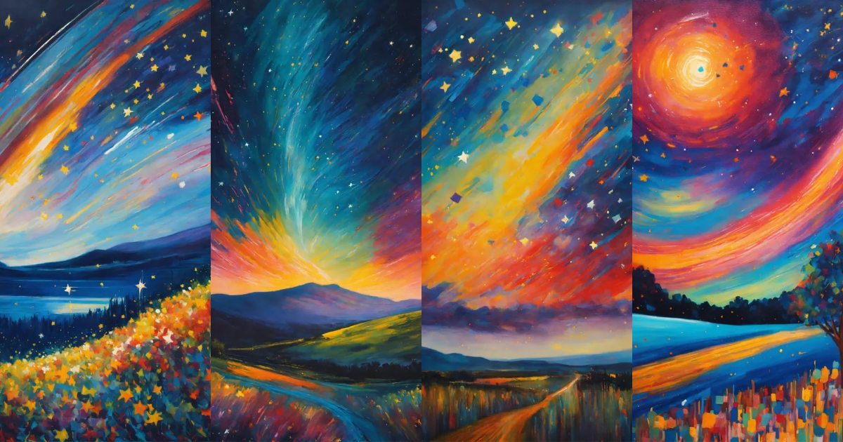 Lexica - A vibrant, abstract painting of a starry night sky, with a ...