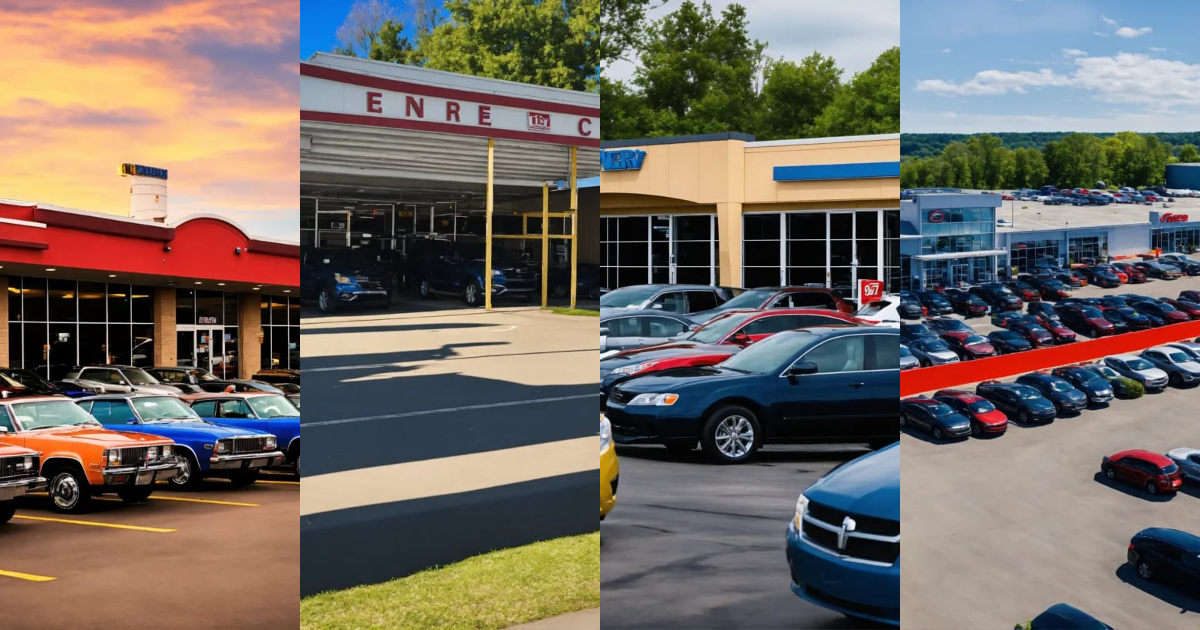 Lexica - A photo of a used car dealership. The dealership is located in ...