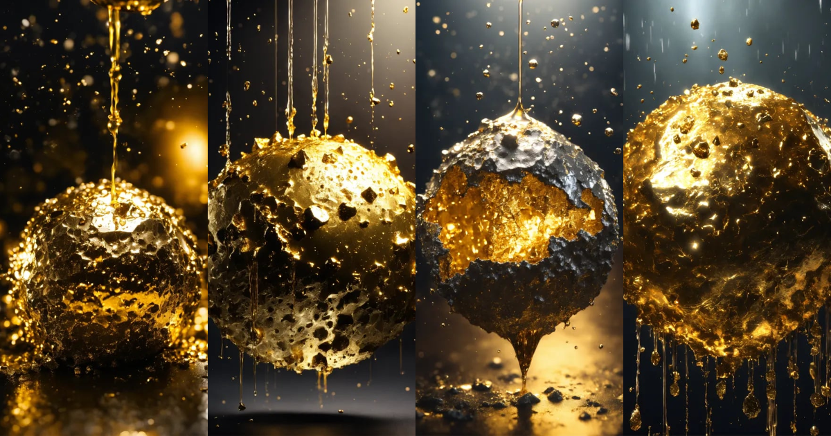Lexica - A golden meteorite covered with silver, dripping, silver ...