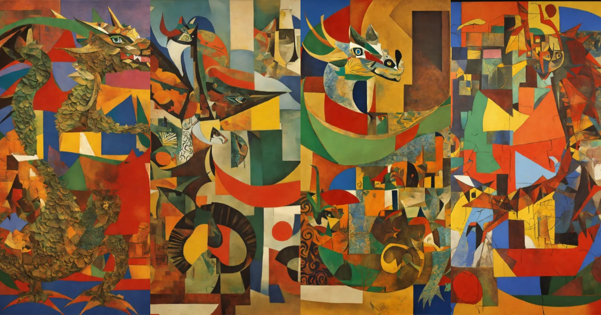 Lexica - Abstract Pablo Picasso collage Dragons