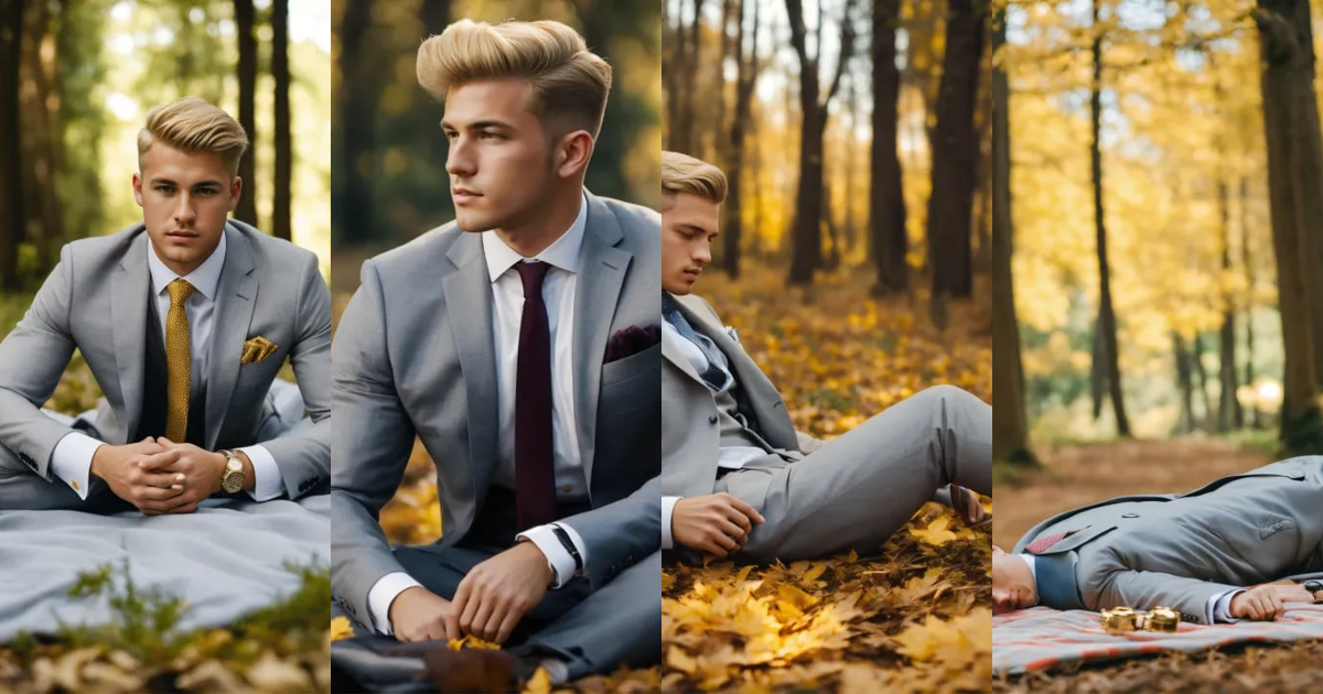 Lexica - A young businessman in light grey vested suit, golden tie ...