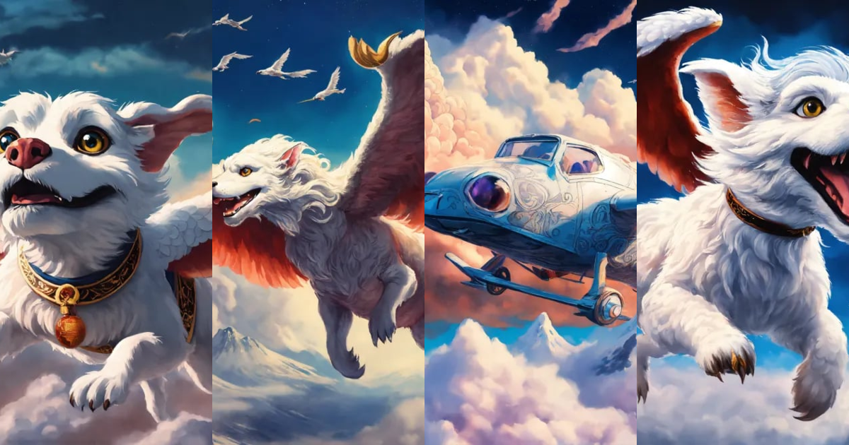 Lexica - Falcor from the neverending story, flying through the clouds, in a traditional Japanese ...