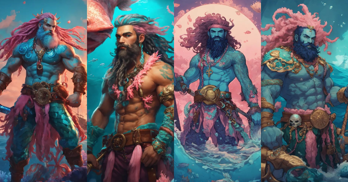 Lexica - A buff muscular Merman pirate with scales across his Blue skin ...