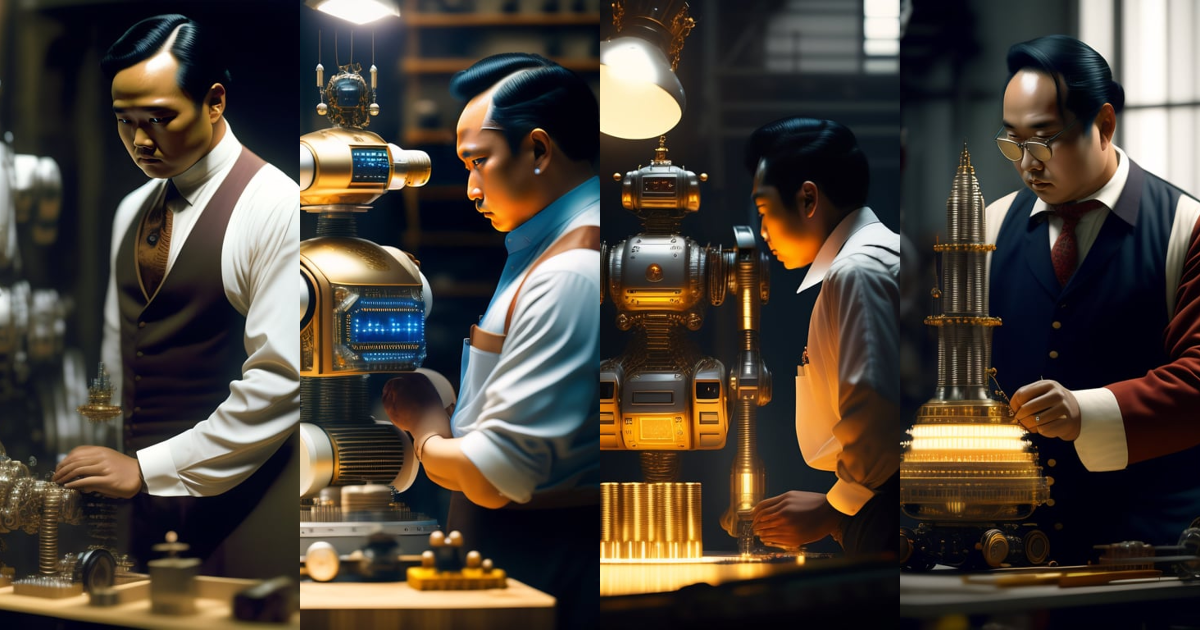 Lexica - A photo of charles babbage building a robot by philippe ...