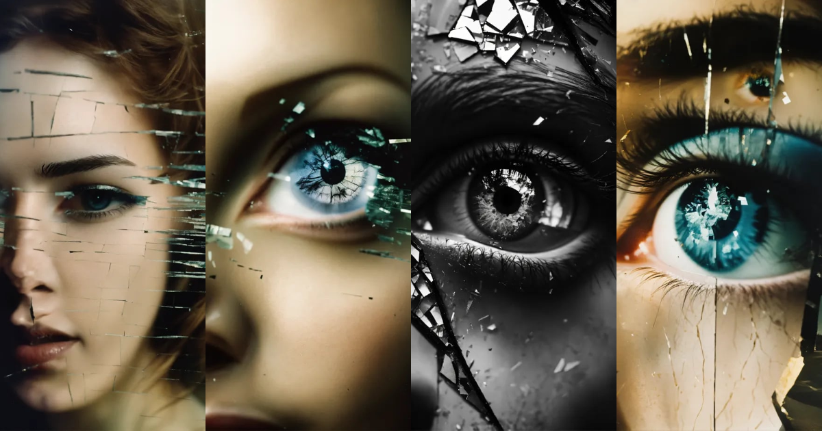 Lexica - Double Exposure photo, featuring eye, shattered mirror effect ...