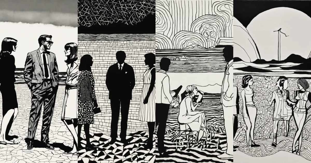 Lexica - Simple 1960s sharpie drawing black and white only.. Three ...