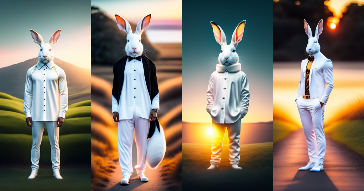 Lexica - Sunset- matrix- beautiful- white rabbit- 8k- floppy ears- half ...