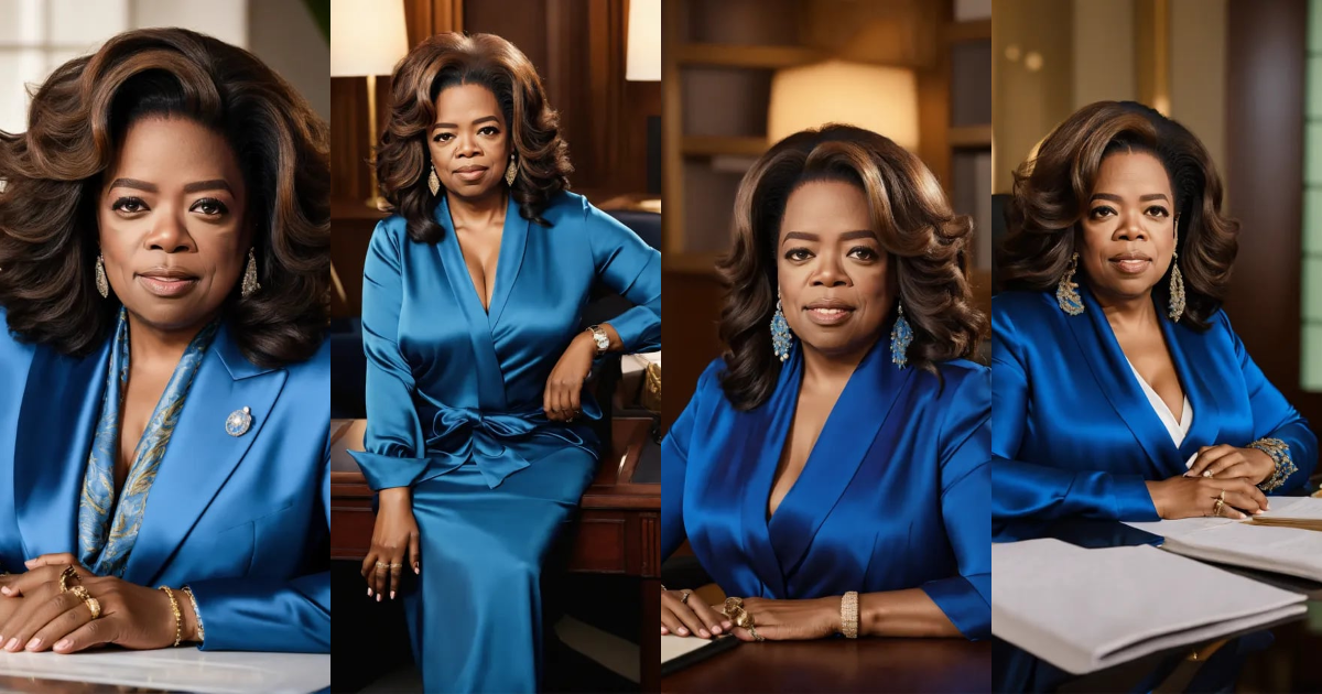 Lexica - Confident portrait of Oprah Winfrey seated behind a desk in ...