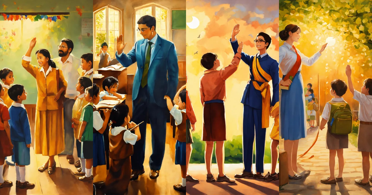 Lexica - A painting depicting a great teacher and children saluting on ...
