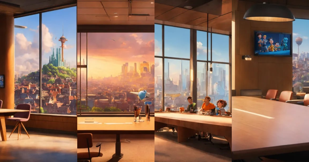 Lexica - Press conferenceroom as background, a city view through the ...