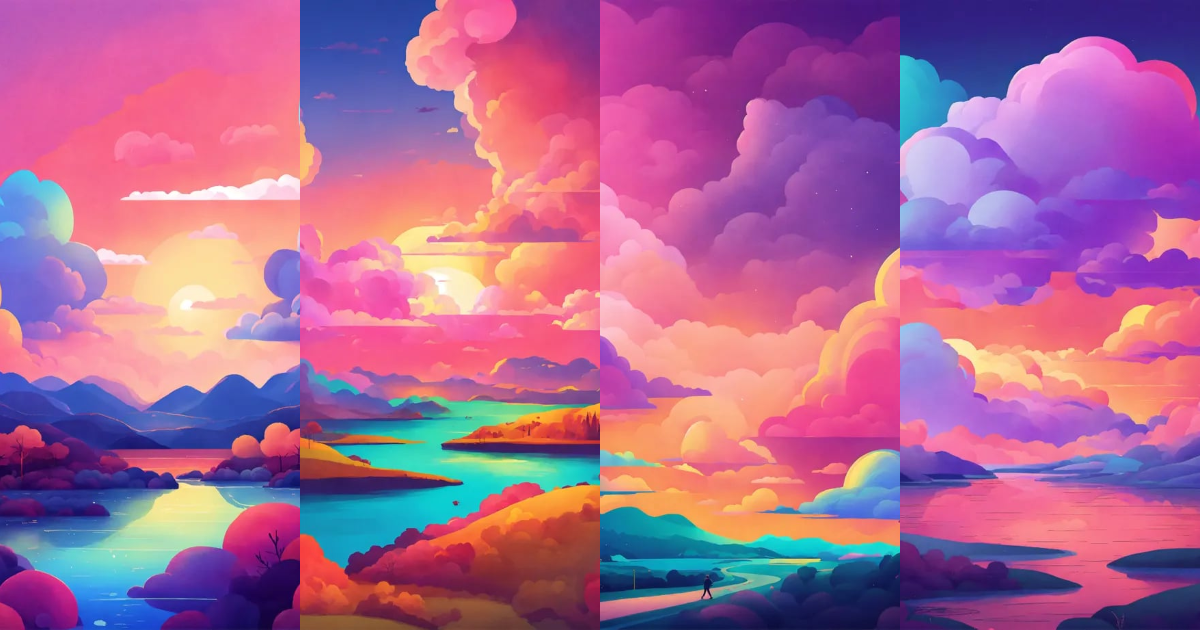 Lexica - Colorful clouds landscape illustration flat colors and ...