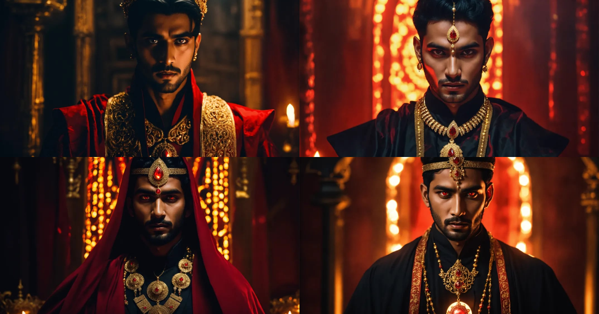 Lexica - Sinister and dramatic portrait of a young handsome South Asian ...