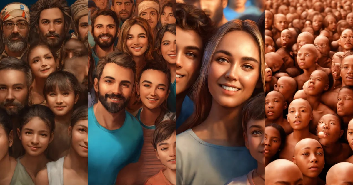 Lexica - Many national, many faces together , man , women, children ...