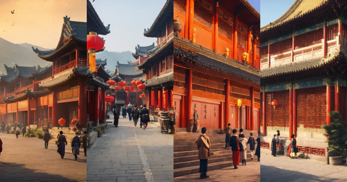 Lexica - Historical Chinese city with people and traditional Chinese ...