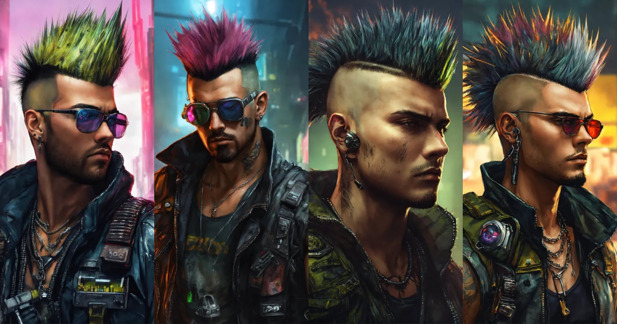 Lexica - Cyberpunk mean gang member with spikey mohawk hair Wearhouse ...