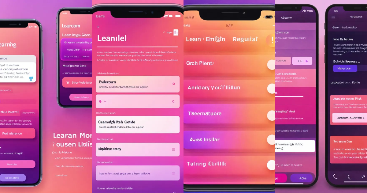 Lexica - Create a user interface that says "Learn English" with a gradient background ...