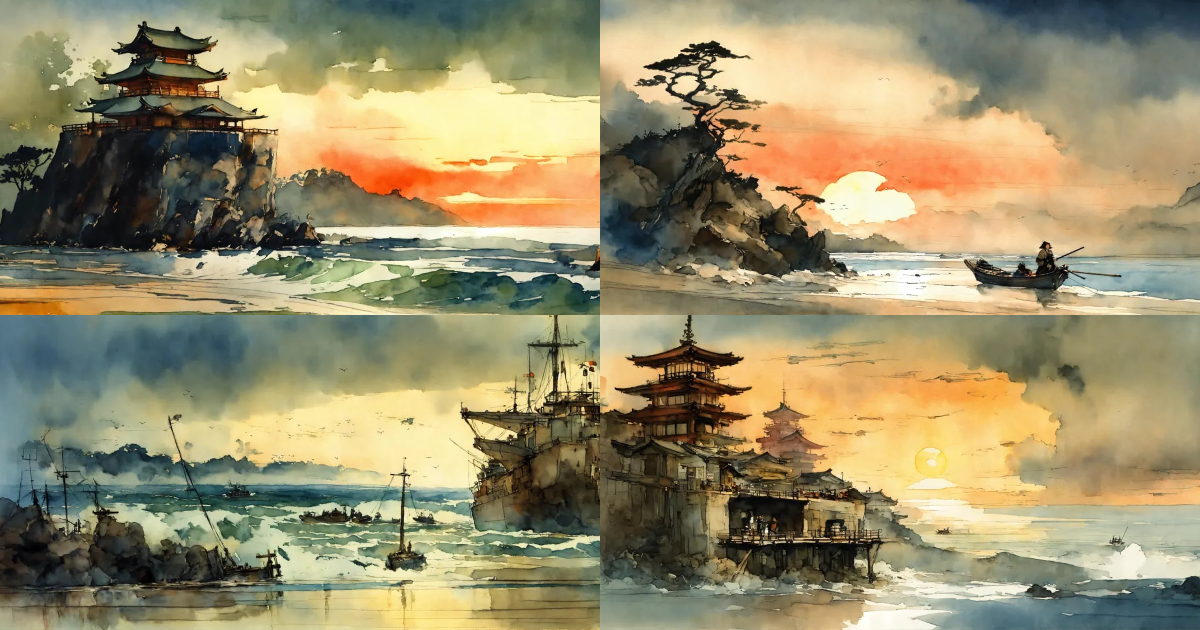 Lexica - Japanese sea scape Yoji Shinkawa style, Jean-baptiste Monge ...