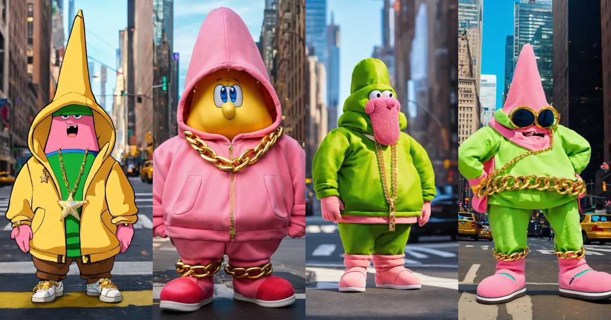 Lexica - Patrick star wearing a hoodie with a gold chain in the city of ...