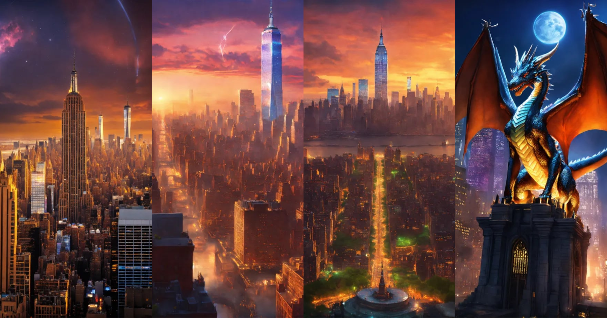 Lexica - New York as a mystical dragon domain with diamond fortress.