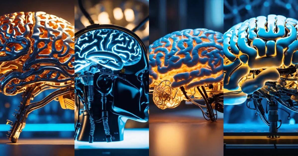 Lexica - "illuminated thought process", glowing brain center stage ...