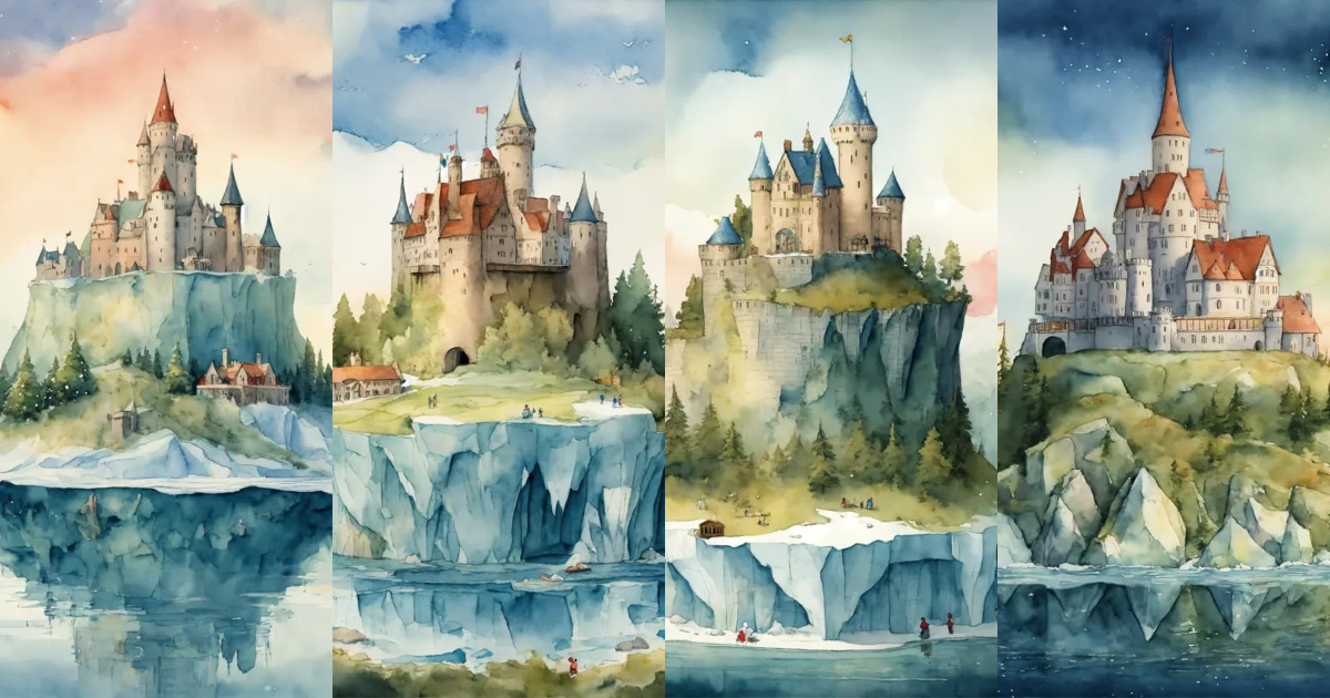 Lexica - A detailed illustration of a castle on an floating iceberg 360 ...
