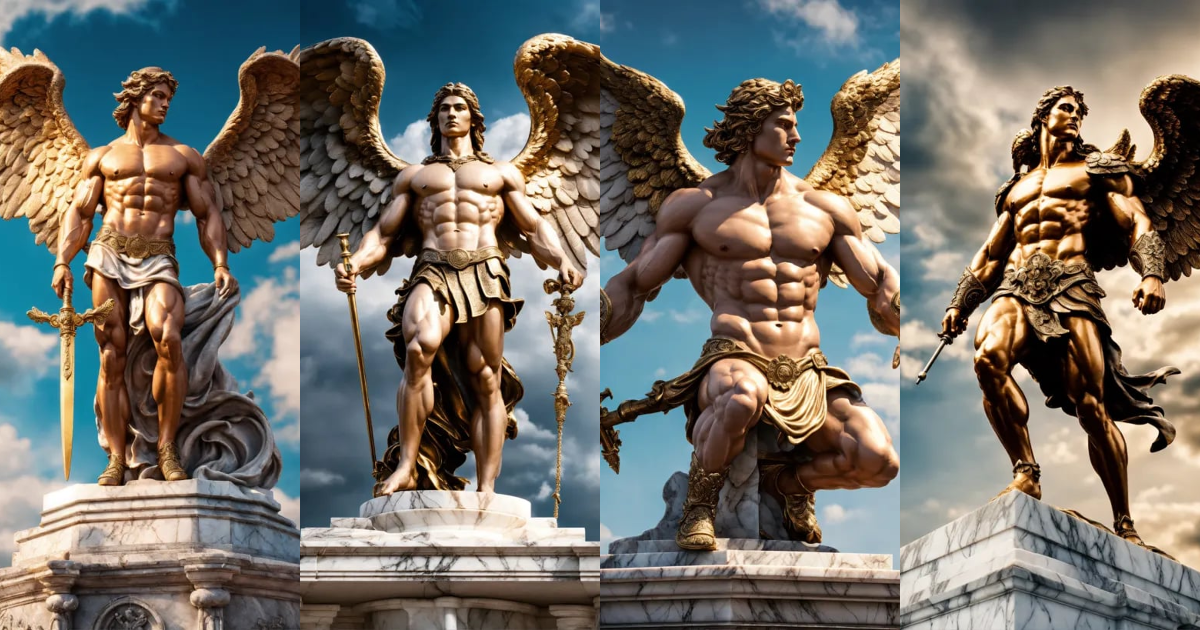 Lexica - Full body sculpture of a muscular warrior celestial angel on ...
