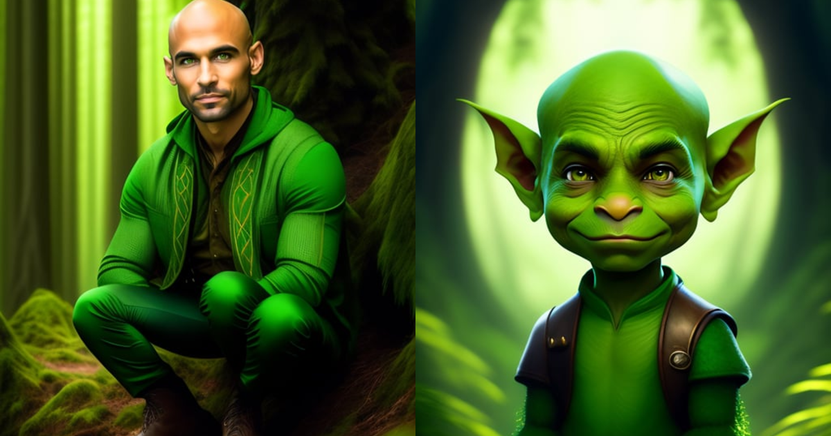 Lexica - Portrait of a small male green-skinned goblin druid with a ...
