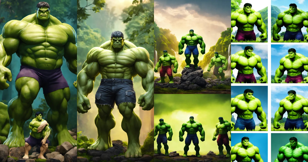 Lexica - Different versions of Hulk standing together, nature ...