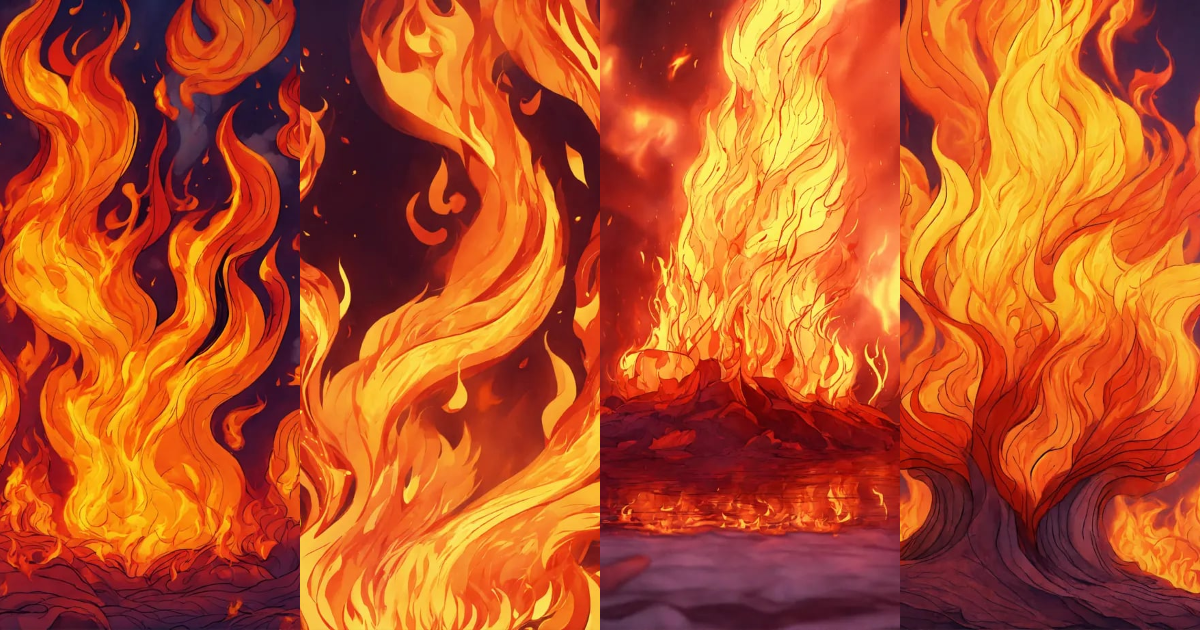 Lexica - Cartoon drawing of flames, surreal, high resolution, 4k render