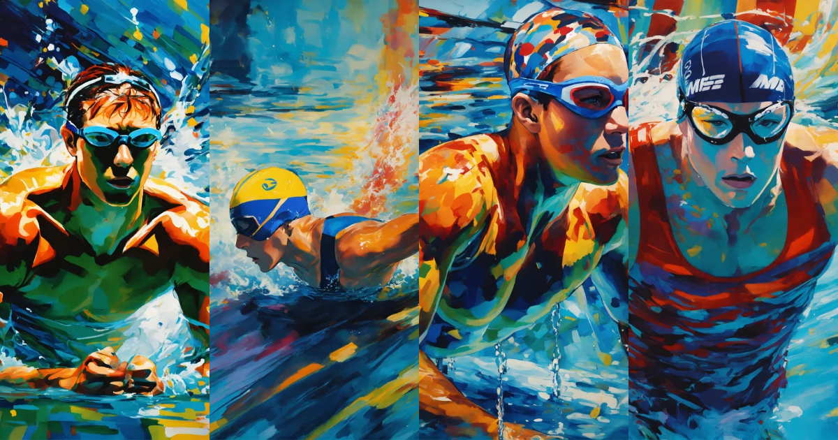 Lexica - In a Neo-Expressionist style, a professional male swimmer ...