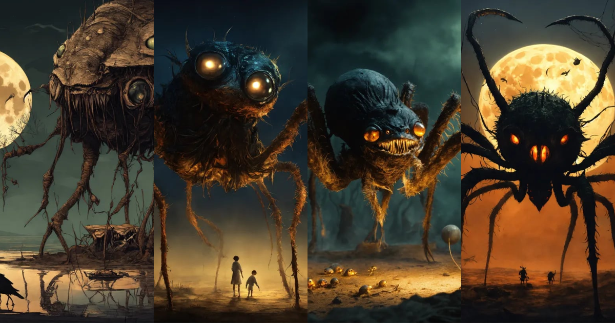 Lexica - Under a full moon, terrifying creatures of various sizes ...