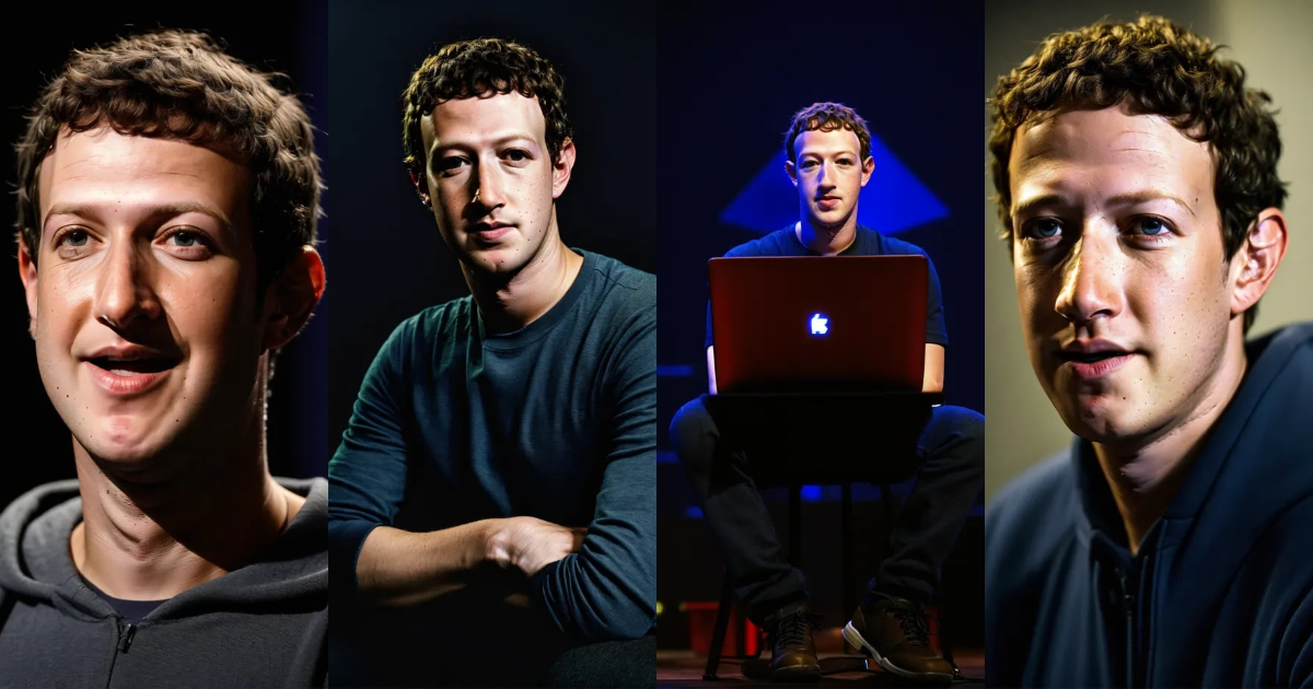Lexica - Mark Zuckerberg, black background, evil.
