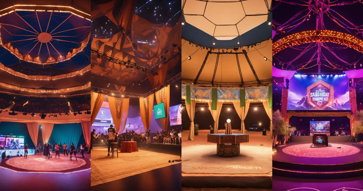 Lexica - Generate an image of a small esports venue's desert tent style ...