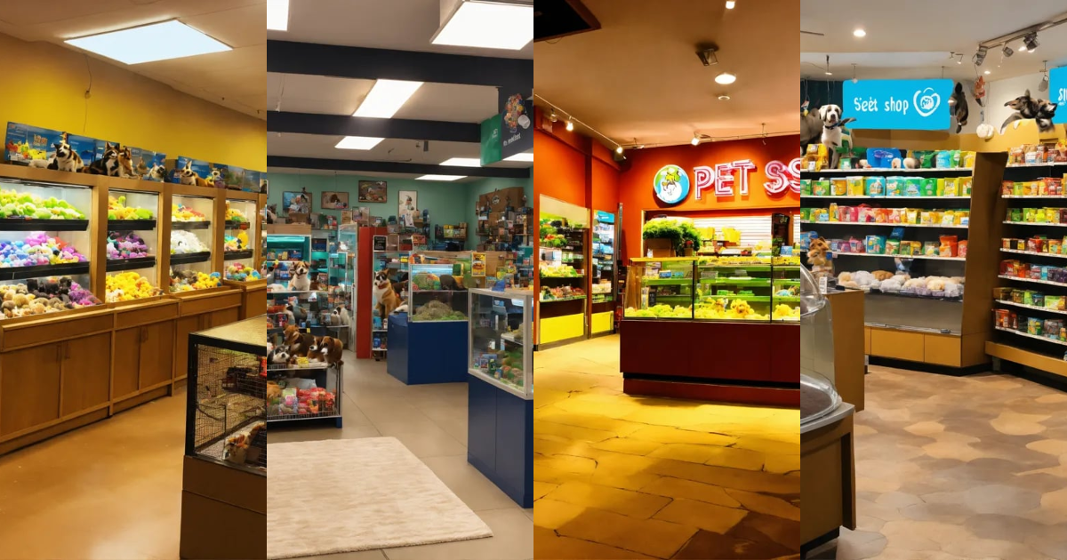 Lexica - A photo of a pet shop. The pet shop is well-organized and ...