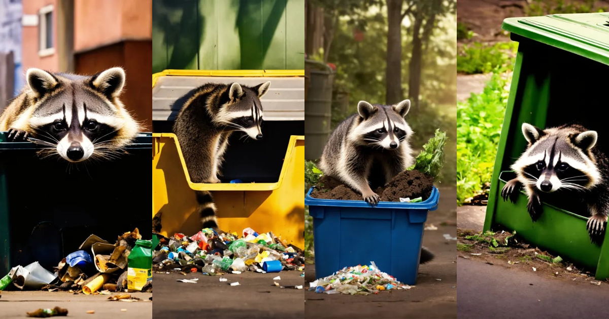 Lexica - A photograph of a raccoon digging through a recycling bin ...