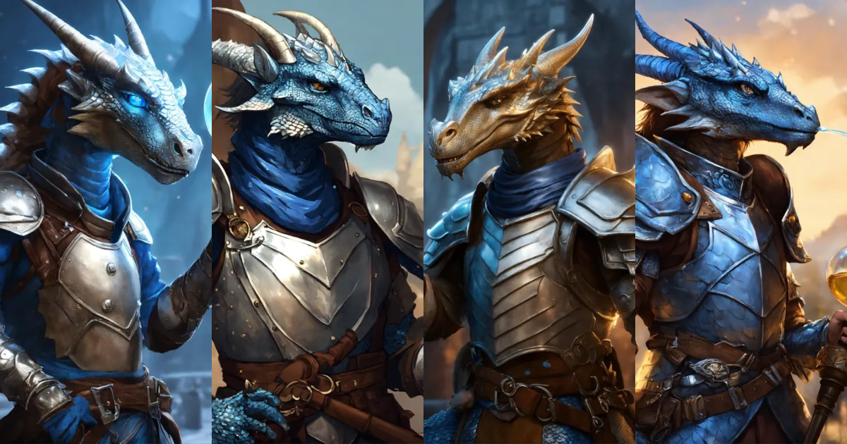 Lexica - A tall, skinny silver dragonborn with human blue eyes wearing ...