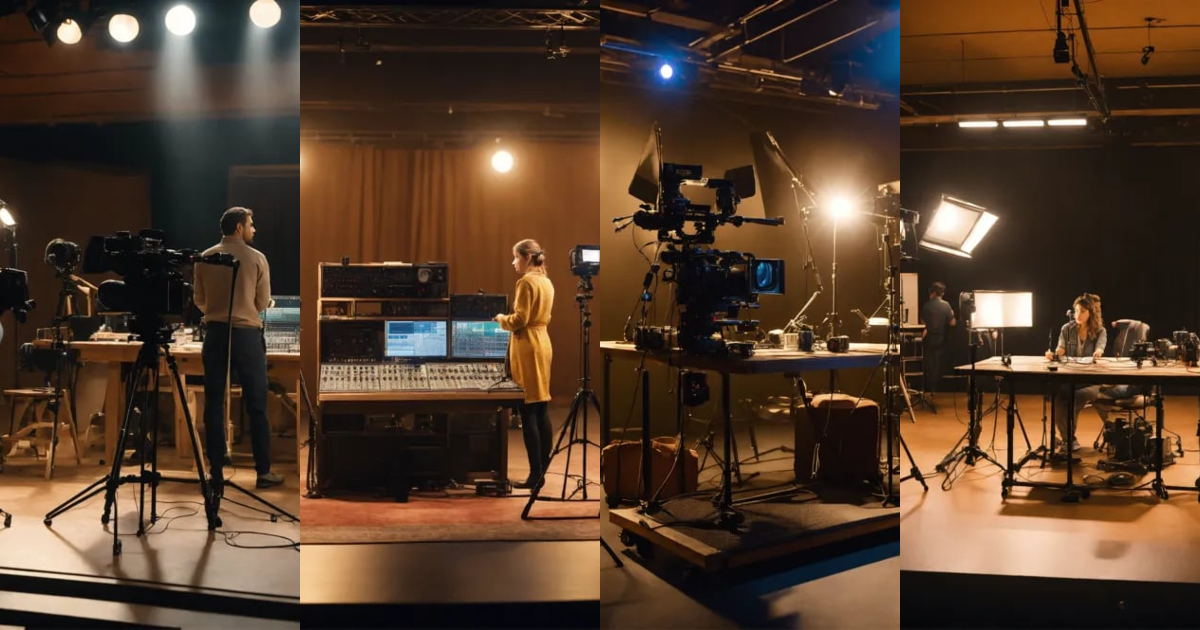 Lexica - Studio. A film set with actors filming a scene from a movie ...